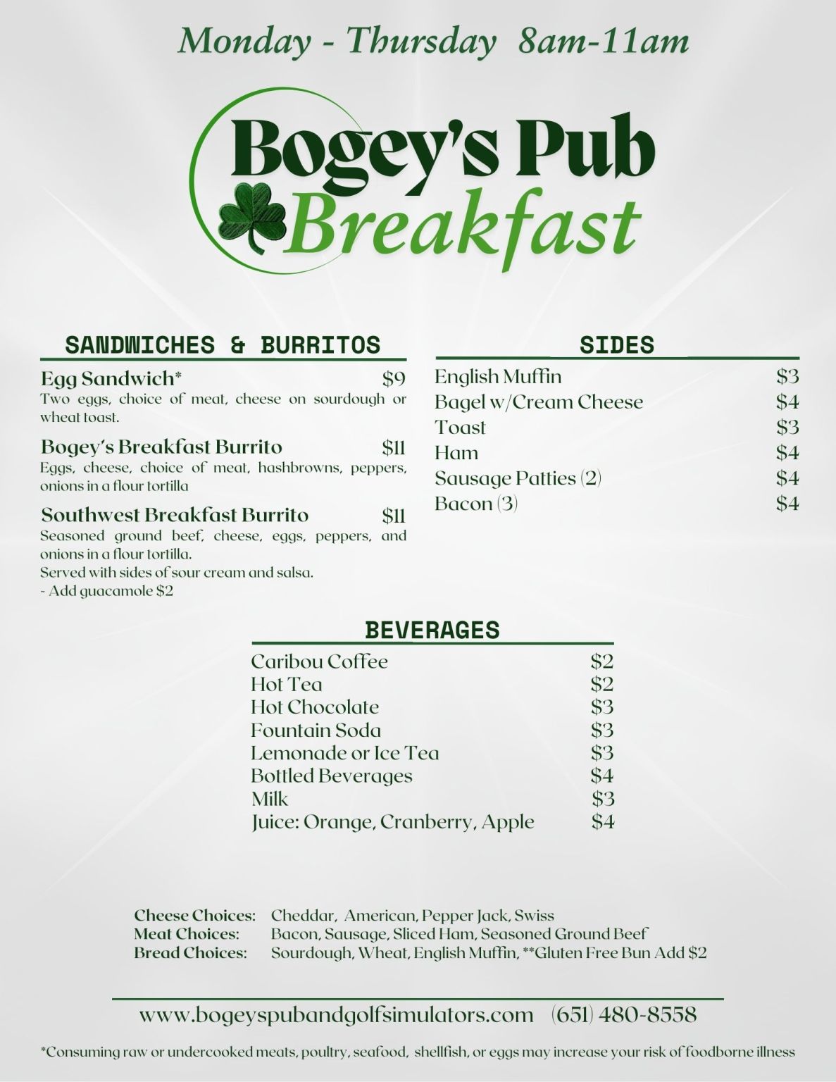 Menu - Bogey's Pub and Golf Simulators